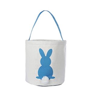 easter bunny basket bags for kids, canvas cotton rabbit easter egg hunt basket for carrying gifts, fluffy tails printed rabbit canvas toys bucket tote