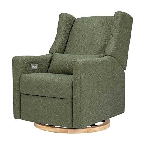 Babyletto Kiwi Glider Recliner w/Electronic Control and USB | in Olive Boucle w/Light Wood Base, Greenguard Gold Certified