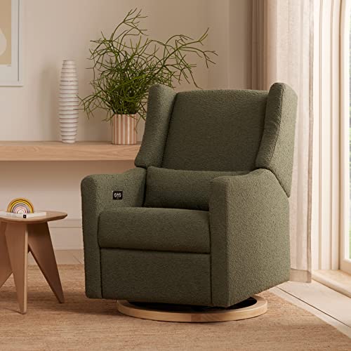 Babyletto Kiwi Glider Recliner w/Electronic Control and USB | in Olive Boucle w/Light Wood Base, Greenguard Gold Certified