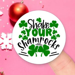 50 pcs shake your shamrocks with green lucky shamrock stickers 1.5in patrick day gift stickers round tag envelope seals for laptop bottle bags st.patrick's day gifts for girls kids men women