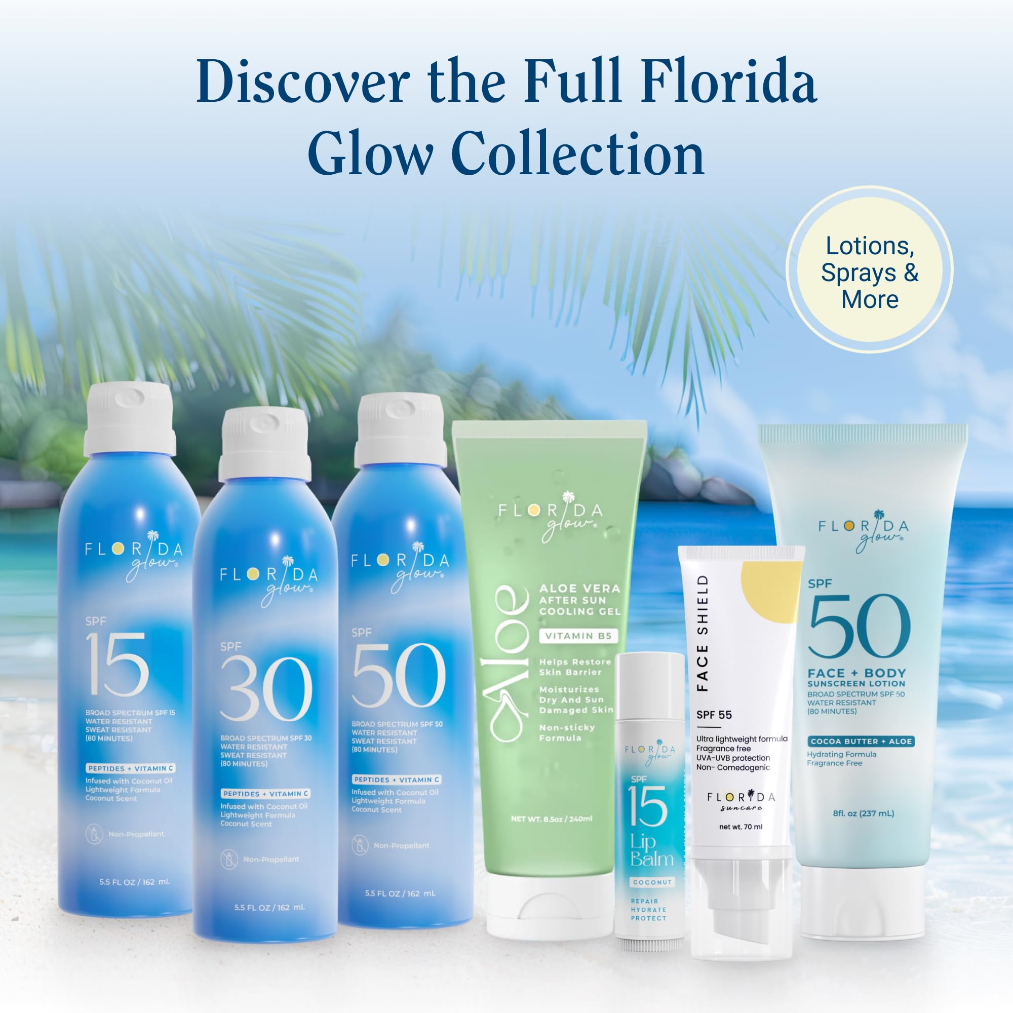 Florida Glow SPF 15 Sunscreen Spray - Hawaii 104 Reef Act & Florida Keys Compliant, Broad Spectrum - Water Resistant, Sport Sun screen - Child Friendly Oxybenzone & Octinoxate Free (5.5 Fl Oz 2-pack)