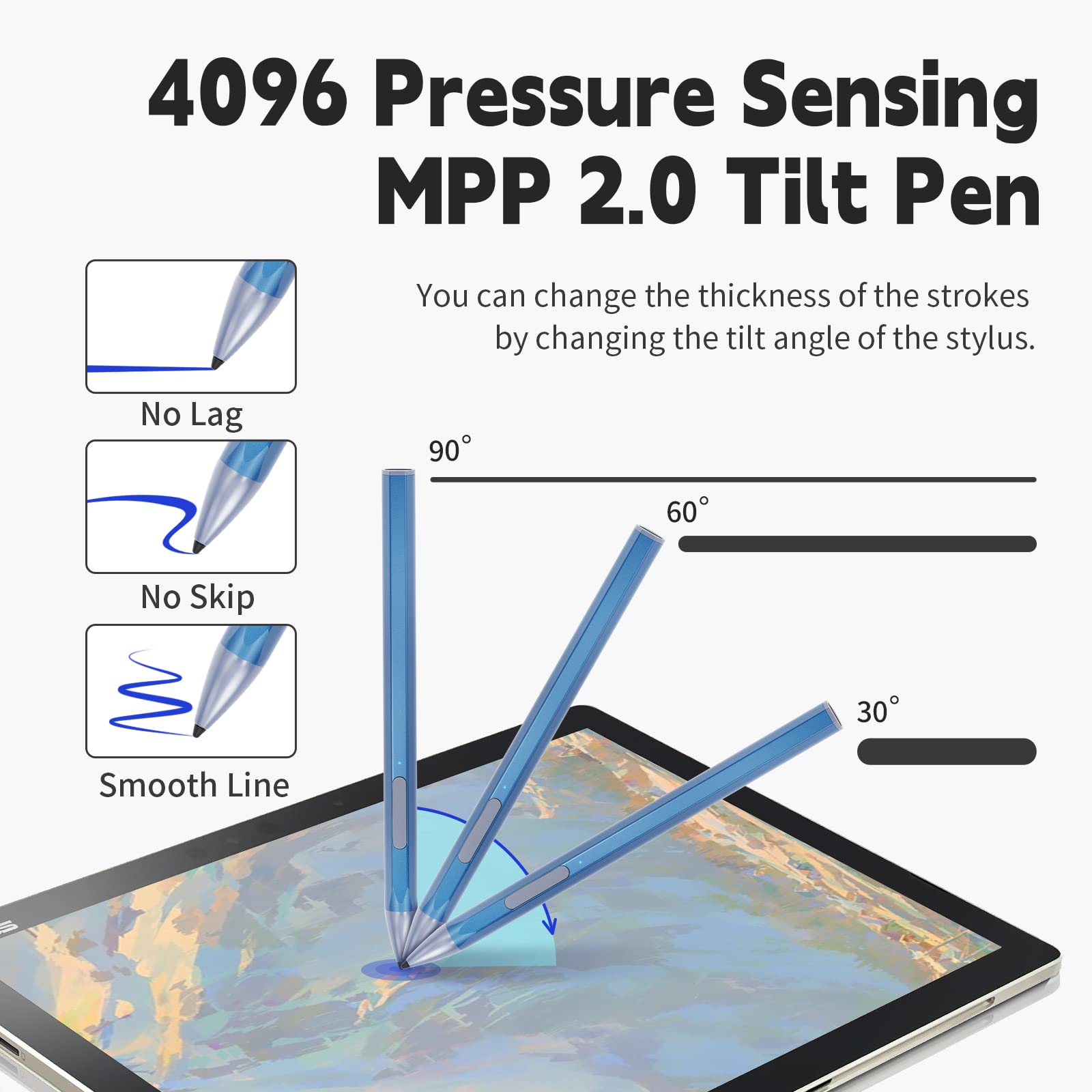 Stylus Pen for HP Envy X360 Pavilion X360 Specter X360 Spectre X2 Envy X2 Rechargeable MPP 2.0 Tilt Active Pen with 4096 Pressure Sensitivity, Palm Rejection, Magnetic Attachment Function, Blue