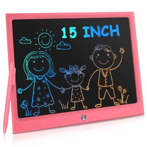 lcd writing tablet for kids 15 inch, kids drawing tablet, erasable doodle board, gifts for girls and boys, sensory toys for preschoolers, educational toys for kids 3+ years old, pink