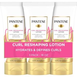 pantene pro-v curl cream hair lotion, moisturizing curl defining cream, anti frizz for wavy or curly hair, with vitamin b5, pack of 3, 18 oz total