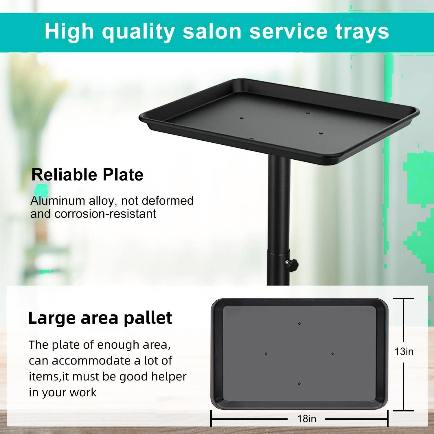 Retain Time Premium Aluminum Salon Tray, Sturdy Five feet Base Adjustable Tray is Used for Salon Tray on Wheels, Salon Tool/Color Tray, Beauty Spa Tray, Dentist Tray, Etc.…(Black)