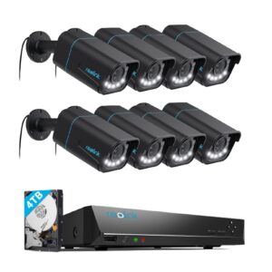 reolink 4k 16ch poe camera outdoor system, 8x rlc-811a black poe ip security cameras bundle with rln16-410 nvr 16 channel pre-installed 4tb hdd, motion spotlights, 5x optical zoom, smart detection