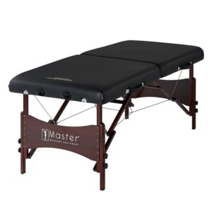 Master Massage Roma II Portable Massage Table Bed Package with 2.5" Cushion, Half Round Bolster, Disposable Face Cover, Black, 30" Salon Beauty Tattoo Lash Facial Bed(Roma II with Ambient Light)