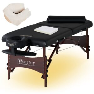 Master Massage Roma II Portable Massage Table Bed Package with 2.5" Cushion, Half Round Bolster, Disposable Face Cover, Black, 30" Salon Beauty Tattoo Lash Facial Bed(Roma II with Ambient Light)