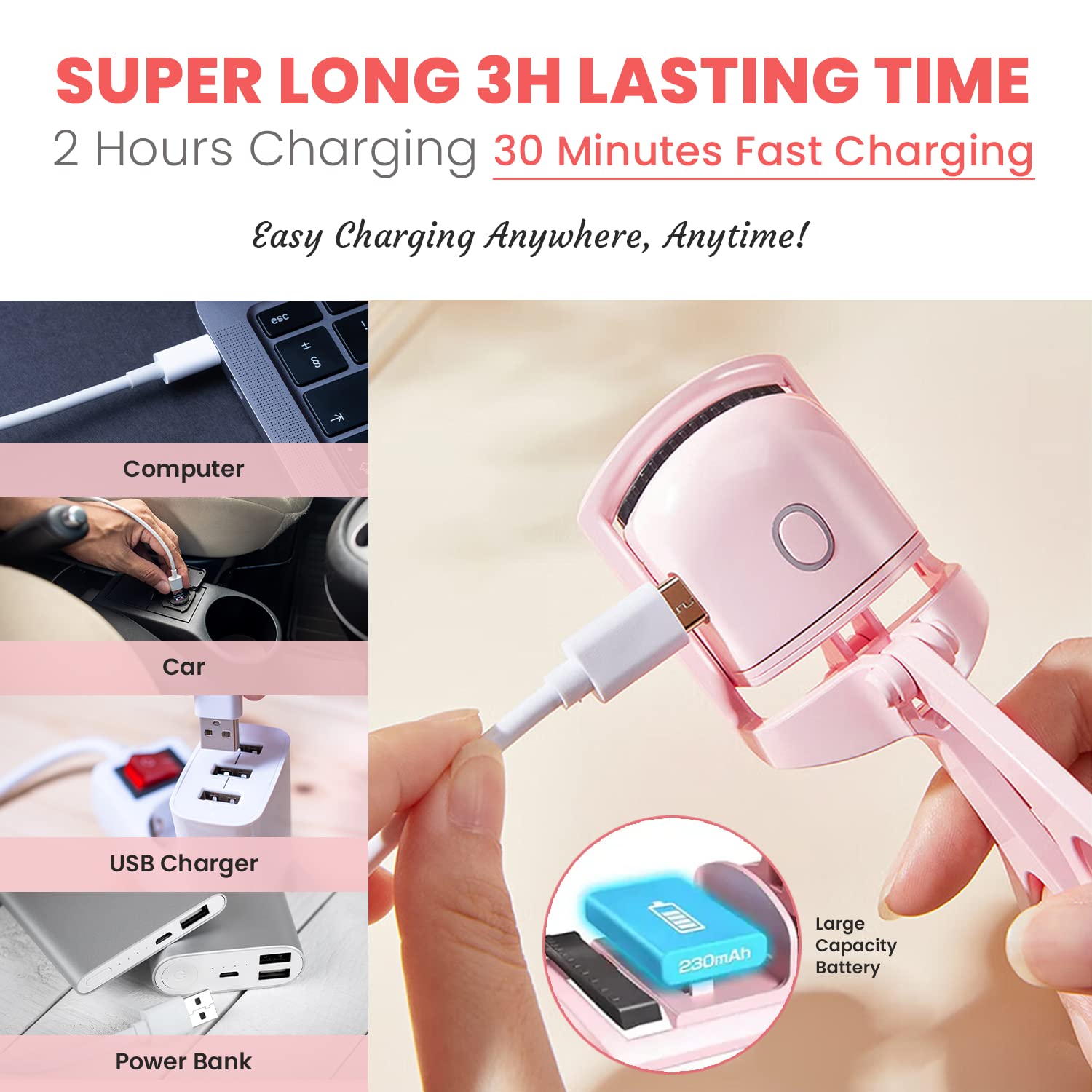 Heated Eyelash Curlers, Heated Lash Curler, Rechargeable Eyelash Curler, Handheld Eyelash Heated Curler, Eyelash Curlers, Eyelash Curler Heated, Lash Curler, Electric Eyelash Curler