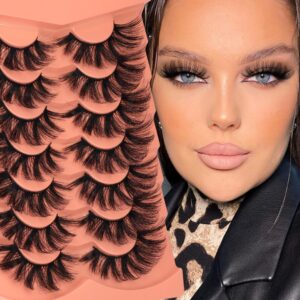 False Eyelashes Fluffy Cat Eye Lashes Wispy Curly 20 mm Long Faux Mink Lashes Strip 3D Dramatic Fake Lash Pack Look Like Extensions 7 Pairs