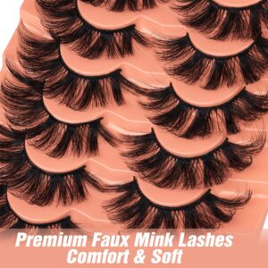 False Eyelashes Fluffy Cat Eye Lashes Wispy Curly 20 mm Long Faux Mink Lashes Strip 3D Dramatic Fake Lash Pack Look Like Extensions 7 Pairs