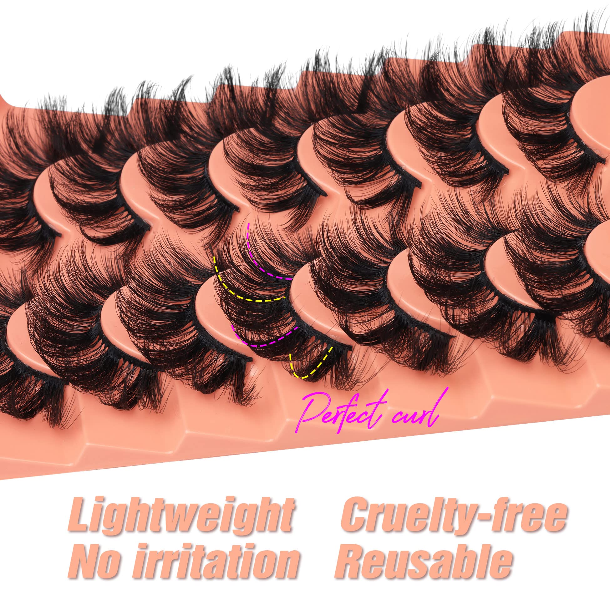 False Eyelashes Fluffy Cat Eye Lashes Wispy Curly 20 mm Long Faux Mink Lashes Strip 3D Dramatic Fake Lash Pack Look Like Extensions 7 Pairs