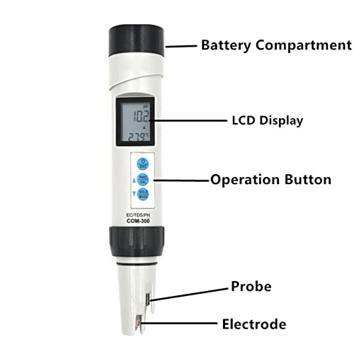 Fdit 4 in 1 Water Quality Test Pen,High Accuracy PH TDS EC Temperature Water Tester and ATC Calibration Test Powder