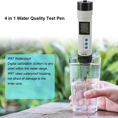 Fdit 4 in 1 Water Quality Test Pen,High Accuracy PH TDS EC Temperature Water Tester and ATC Calibration Test Powder