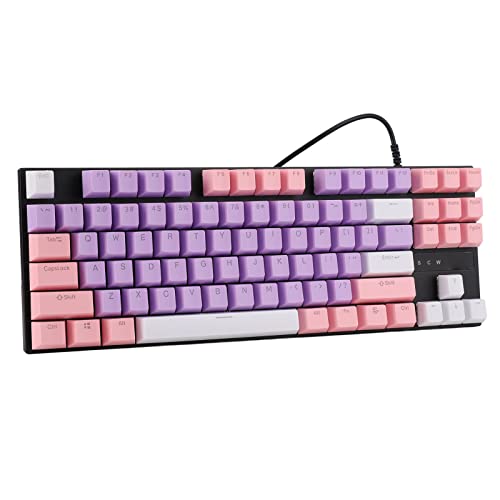 Dilwe Mechanical Gaming Keyboard,RGB 26 Backlit USB Wired Keyboard,Waterproof PC Keyboard,Portable 87 Key Ergonomic Mechanical Gaming Keyboard,Wired Computer Keyboard for Windows (Pink