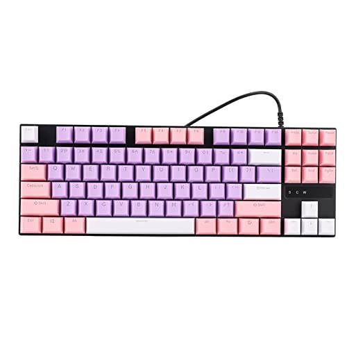 Dilwe Mechanical Gaming Keyboard,RGB 26 Backlit USB Wired Keyboard,Waterproof PC Keyboard,Portable 87 Key Ergonomic Mechanical Gaming Keyboard,Wired Computer Keyboard for Windows (Pink