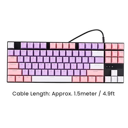 Dilwe Mechanical Gaming Keyboard,RGB 26 Backlit USB Wired Keyboard,Waterproof PC Keyboard,Portable 87 Key Ergonomic Mechanical Gaming Keyboard,Wired Computer Keyboard for Windows (Pink