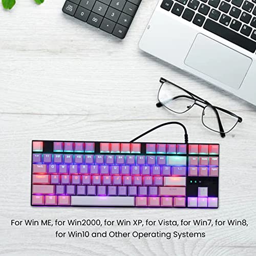 Dilwe Mechanical Gaming Keyboard,RGB 26 Backlit USB Wired Keyboard,Waterproof PC Keyboard,Portable 87 Key Ergonomic Mechanical Gaming Keyboard,Wired Computer Keyboard for Windows (Pink