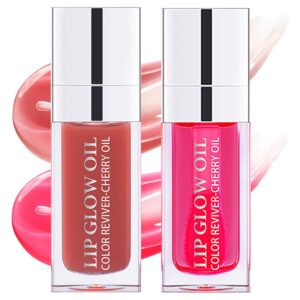 yasovigi hydrating lip oil plumping lip tint moisturizing lip gloss, transparent lip balm care stick nourishing repairing non-sticky, moisture&lighten lip lines (cherry + rosewood)