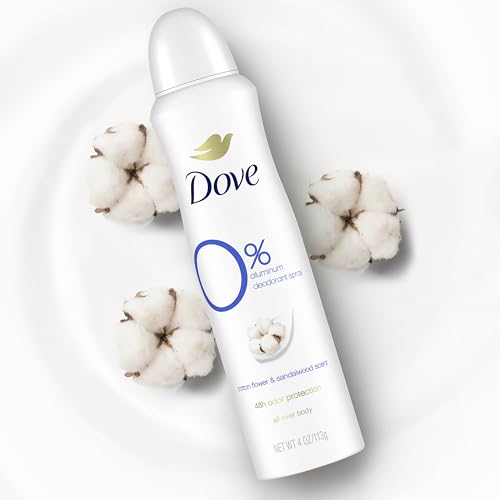 Dove 0% Aluminum Deodorant Dry Spray Cotton Flower & Sandalwood 3 Count for 48-Hour Protection Aluminum Free 4 oz