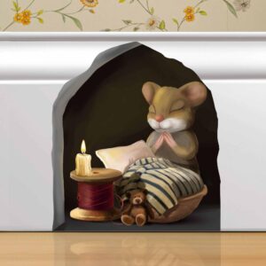 mouse reading book, wall decor sticker decal, kids room, classroom, home, bedroom, bookcase, book lover, of mice and men, children, adorable, (mouse praying)