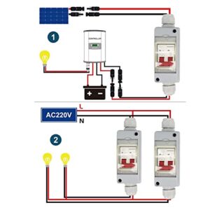 Focket 32A 500V PV DC Disconnect Switch, MCB 2P Solar Current Sink Load Switching Air Miniature Circuit Breaker with IP65 Waterproof Distribution Box for Panel (with Cable and Connector)