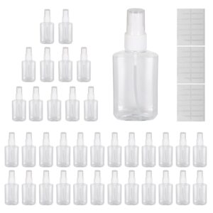 36 pack 2oz small spray bottles, clear empty fine mist plastic mini travel bottle, refillable empty liquid containers with 42 labels