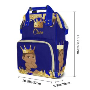 XOZOTY Blue Gold Baby Boy Personalized Diaper Bag Backpack Name Custom Mommy Nappy Baby Bag Daypack for Mom Dad Gifts