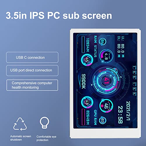 Computer Temp Monitor, IPS Full View Display 3.5in PC Temperature Display Plug and Play for Home (White)