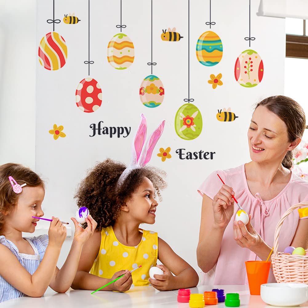 Happy Easter Wall Decals Eggs Wall Stickers Peel and Stick Easter Wall Decorations Window Clings for Nursery Classroom Kids Room Baby Bedroom Home Kitchen Easter Party Decoration (Eggs)