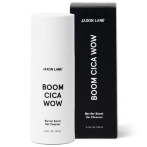 jaxon lane mens face wash boom cica wow barrier boost gel cleanser, daily facial cleanser for men & women: hydrating face cleanser + centella asiatica, hyaluronic acid, purifying malachite, green tea