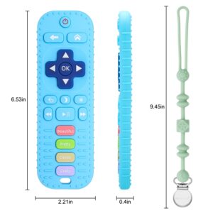 TV Remote Control Shape Silicone Toddler Teething Toys for Babies 0-24 Months,Baby Teether Toys and Pacifier Clip, Boys Girls Baby Chew Toys (Blue)