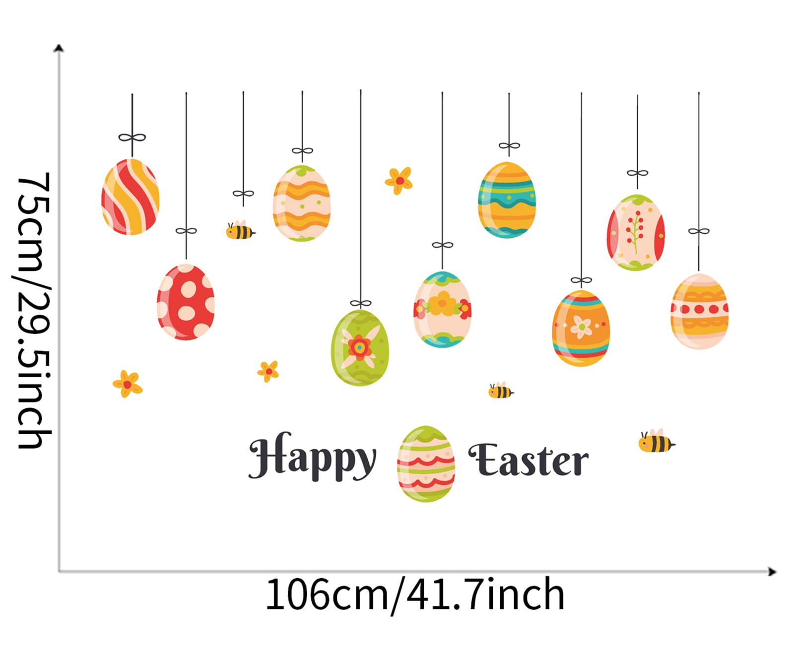 Happy Easter Wall Decals Eggs Wall Stickers Peel and Stick Easter Wall Decorations Window Clings for Nursery Classroom Kids Room Baby Bedroom Home Kitchen Easter Party Decoration (Eggs)