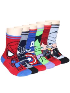 marvel super heroes avengers kids toddlers 6 pack crew socks (5-7 yrs, red)