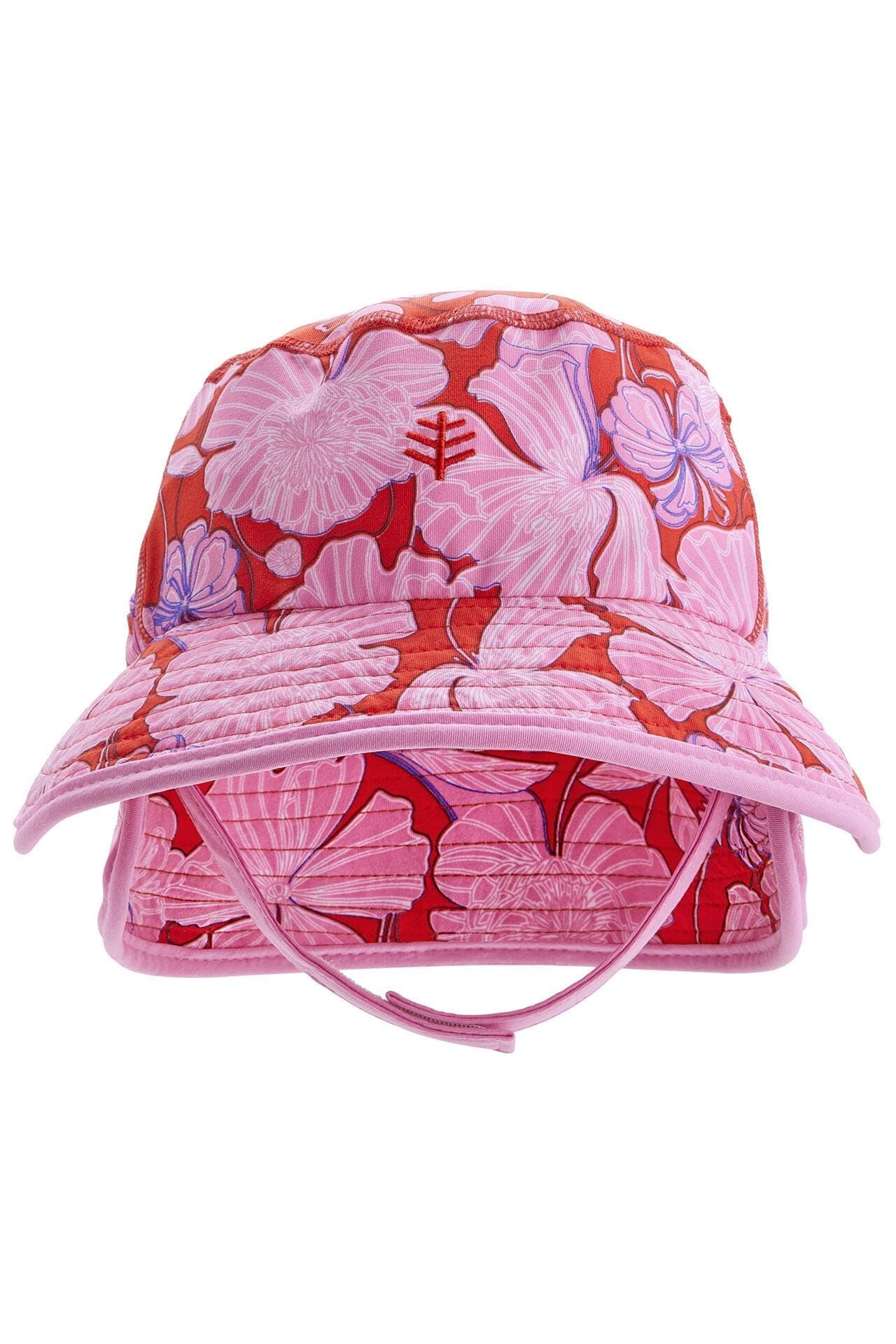 Coolibar UPF 50+ Baby Linden Sun Bucket Hat - Sun Protective (6-12 Months- Radiant Red Botanical Floral)