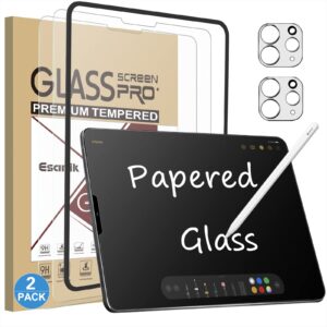 esanik [2+2 pack 9h tempered papered glass screen protector for ipad air 5 2022/air 4 10.9 inch/ipad pro 11 inch 2022 with camera len protector & install frame, anti glare, writing like on paper film