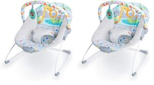 bright starts safari fun 3-point harness vibrating baby bouncer with toy bar (pack of 2)