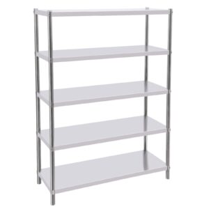 5 tiers heavy duty stainless steel shelving unit, stainless steel rack shelving garage or bakers rack kitchen shelving chrome shelves for garage kitchen living room, 47"x18.5"x71"