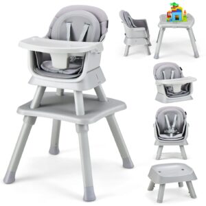 honey joy 8 in 1 baby high chair, convertible highchair for babies and toddlers/table and chair set/building block table/booster seat/stool/toddler chair with safety harness (gray)