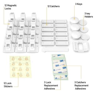 BABY PROOF ME 12 Magnetic Cabinet Locks Bundle with 6 Safety Strap Locks, 24 Outlet Covers and 12 Corner Protectors