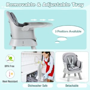 HONEY JOY 8 in 1 Baby High Chair, Convertible Highchair for Babies and Toddlers/Table and Chair Set/Building Block Table/Booster Seat/Stool/Toddler Chair with Safety Harness (Gray)