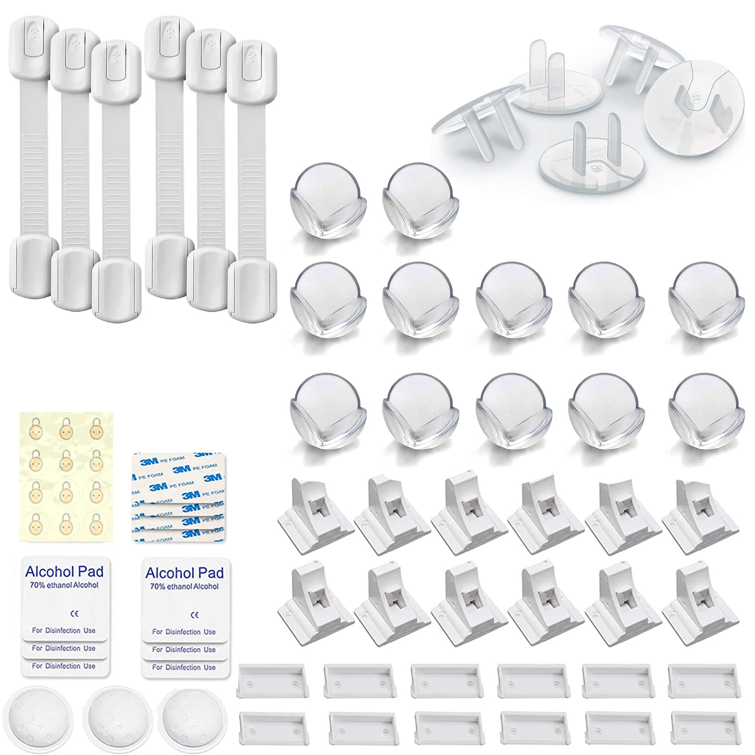 BABY PROOF ME 12 Magnetic Cabinet Locks Bundle with 6 Safety Strap Locks, 24 Outlet Covers and 12 Corner Protectors