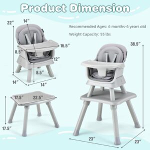 HONEY JOY 8 in 1 Baby High Chair, Convertible Highchair for Babies and Toddlers/Table and Chair Set/Building Block Table/Booster Seat/Stool/Toddler Chair with Safety Harness (Gray)