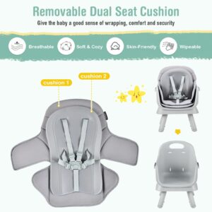 HONEY JOY 8 in 1 Baby High Chair, Convertible Highchair for Babies and Toddlers/Table and Chair Set/Building Block Table/Booster Seat/Stool/Toddler Chair with Safety Harness (Gray)