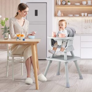 HONEY JOY 8 in 1 Baby High Chair, Convertible Highchair for Babies and Toddlers/Table and Chair Set/Building Block Table/Booster Seat/Stool/Toddler Chair with Safety Harness (Gray)