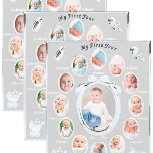 tiny ideas Baby's First Year Picture Frame, First Year by Month, Newborn Baby Registry, Silver (Pack of 3)