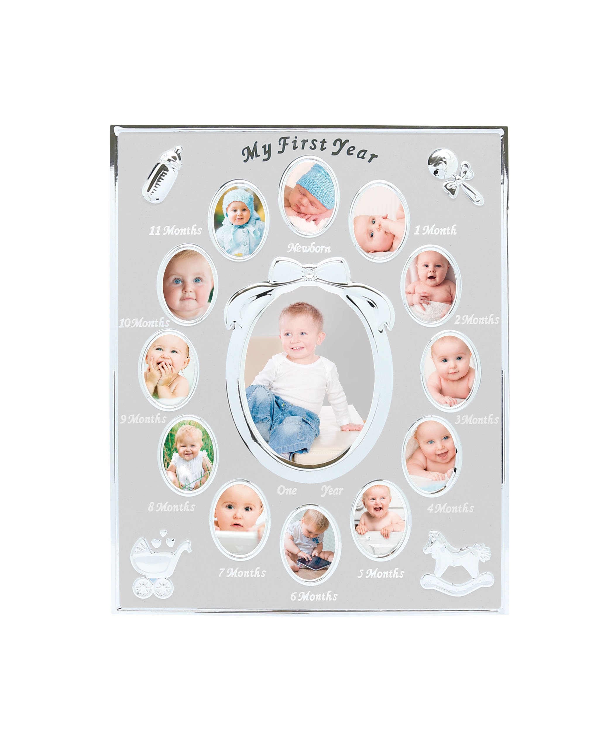 tiny ideas Baby's First Year Picture Frame, First Year by Month, Newborn Baby Registry, Silver (Pack of 3)