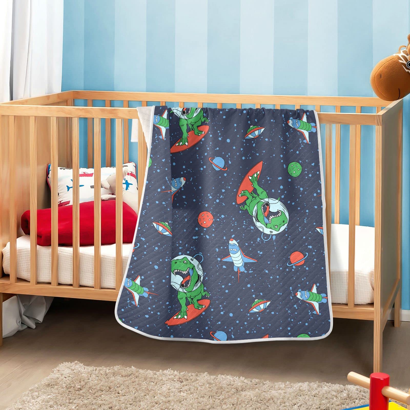 Mazeann Astronaut Dinosaur Galaxy Baby Blankets Soft Warm Crib Stroller Blanket for Toddler Newborn Girls Boys, 30x40in