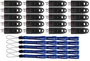 sandisk 32gb 20 pack flash drives ultra 3.0 usb drives for laptop and computer - high performance thumb drives (sdcz48-032g-u46) pen drive bulk pack bundle with (20) everything but stromboli lanyards