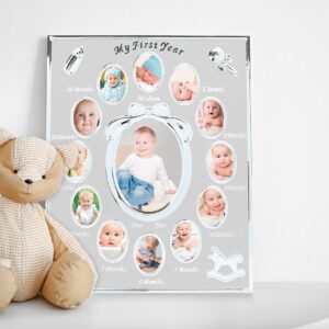 tiny ideas Baby's First Year Picture Frame, First Year by Month, Newborn Baby Registry, Silver (Pack of 3)